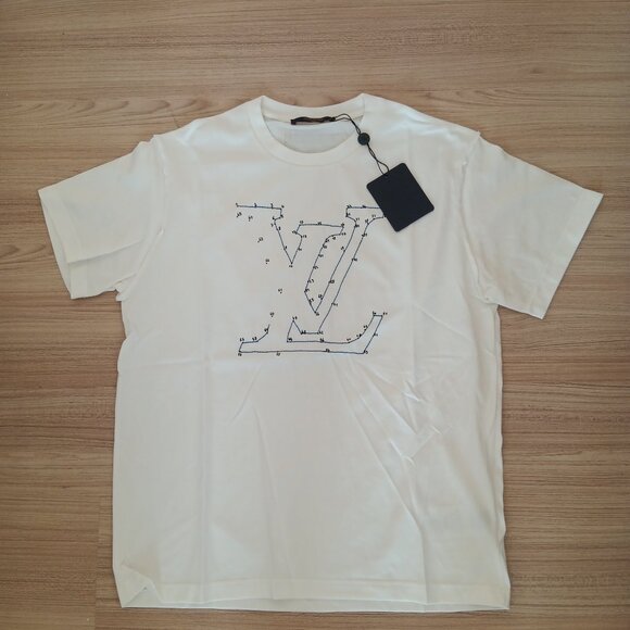 Louis Vuitton | Shirts | Louis Vuitton Stitch Print Embroidered White T ...